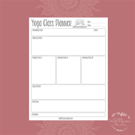 Yoga Class Planner Printable Yoga Sequence Planner Yoga Sequencing