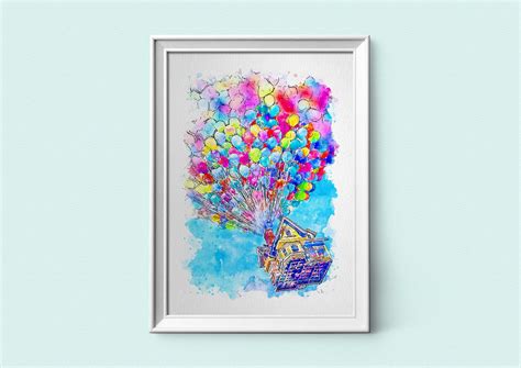Disney Pixar Up Balloons Watercolour Sketch Print Disney Etsy Uk