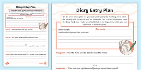 Diary Entry Planner Worksheet Teacher Made Twinkl