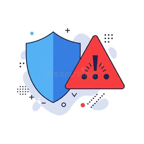 Blue Shield And Red Warning Triangle Icon Illustration The Shield