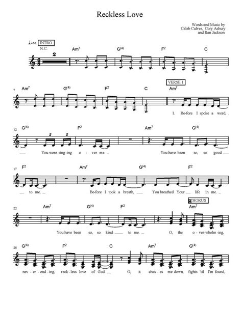Cory Asbury Reckless Love Sheet Music Christian Worship Piano Notes