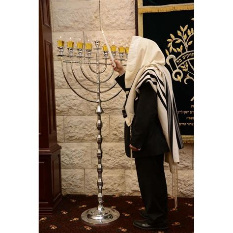 Display Menorah 6 Foot Silver Aluminum 7 Branch Giant Menorah