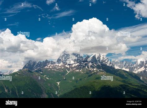 Mestia Georgia Mount Ushba 4710m View From Peak Of Zuruldi
