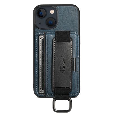 For Iphone 13 Mini Suteni H13 Card Wallet Wrist Strap Holder Pu Phone