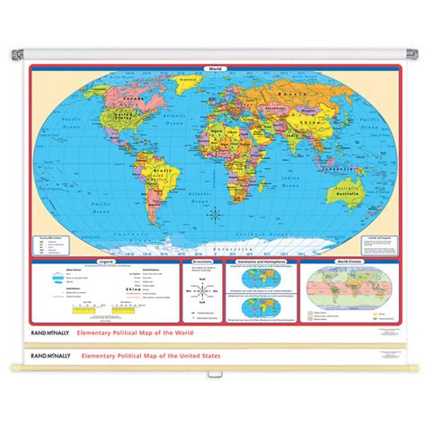 Pull Down Wall Maps Elementary Political World And Us 2 Map Set Rand