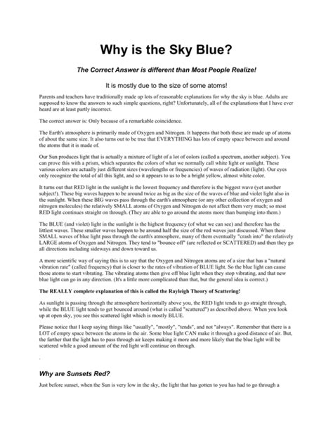 Why Is The Sky Blue Explanation Of Atmospheric Optics