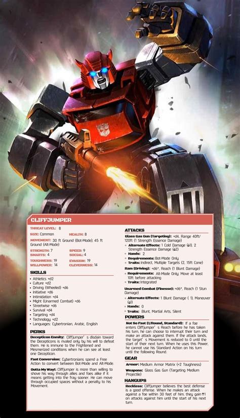 Homebrew Autobot Stat Block Packet [transformers Roleplaying Game] R Transformers