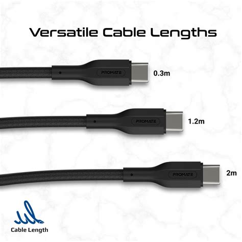 Cablu De Date Promate Cablekit Cc Usb C Usb C 03m 12m 2m Negru