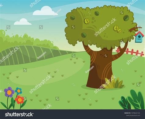 Cartoon Landscape Spring Time Vector Illustration Stock Vector Royalty Free 1078622144