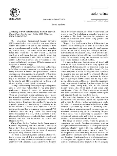 Pdf Autotuning Of Pid Controllers Relay Feedback Approach