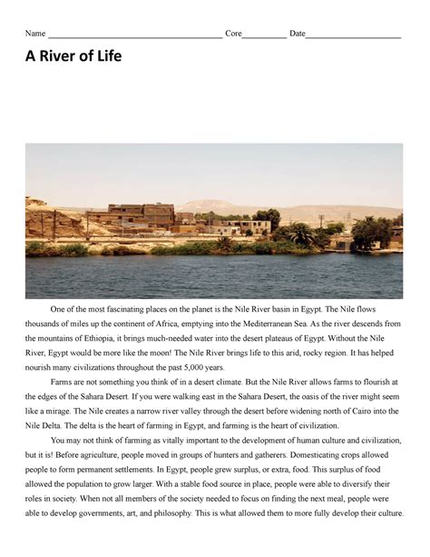 Reading Handout A River Of Life Name