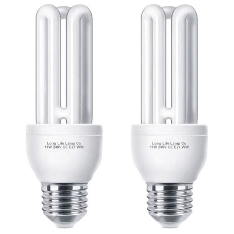 2 X Energy Saving 11w E27 Es Cfl Light Bulbs Edison Screw 2700k Warm White U3 Uk