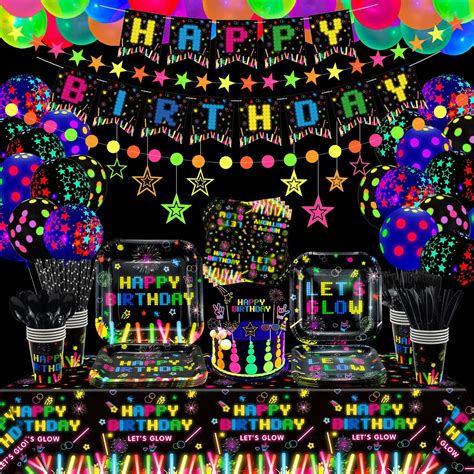 241 Pcs Glow Neon Mmf7 Party Supplies Neon Glow Tableware Set Neon