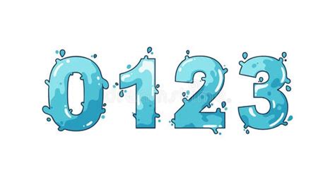 Water Splash Style Numbers Zero One Two Three Blue Color Vector