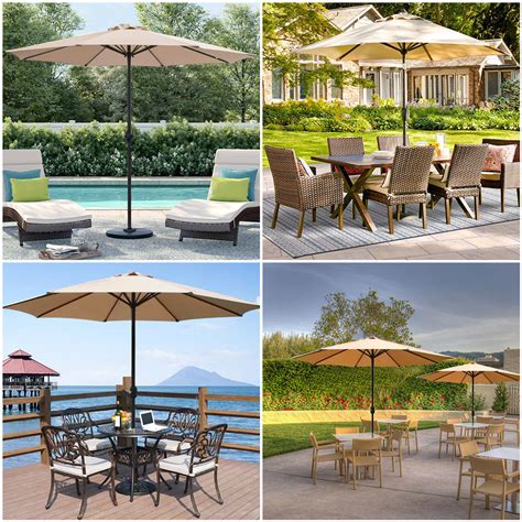 2 7m Parasol Garden Patio Umbrella Sun Shade Beach Round Retractable Outdoor And Lampstand