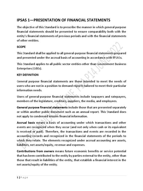 Ipsas 1 For 2022 Sept Pdf Going Concern Financial Statement