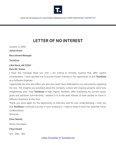 Free Letter Of No Interest Template To Edit Online