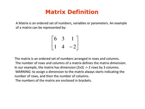 ppt the matrix is an ordered set of numbers arranged in rows and