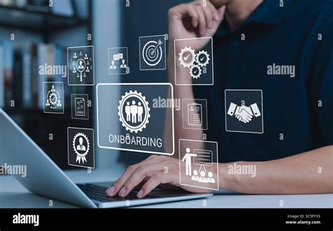 Onboarding New Employee Process Concept Person Working On Laptop With