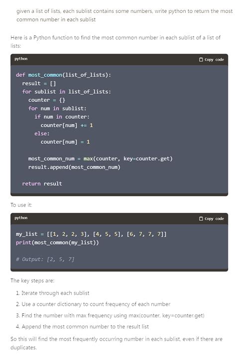 Python Function To Find The Most Common Number In Each Sublist Of A
