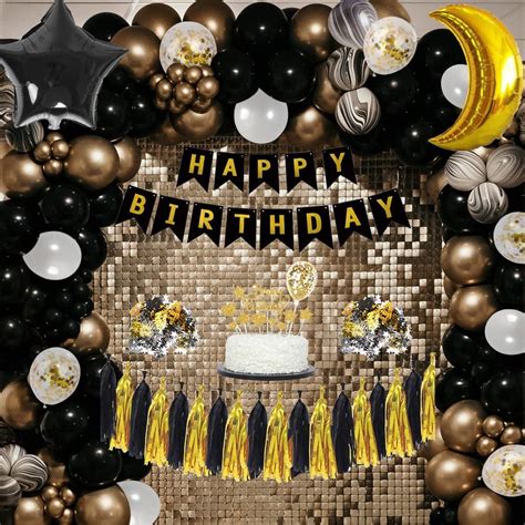 Black And Gold Balloons Garland Arch Kit With Black Gold Confetti