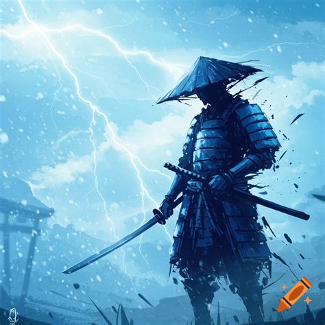 Abstract Illustration Of A Samurai Warrior In Armor With Swords