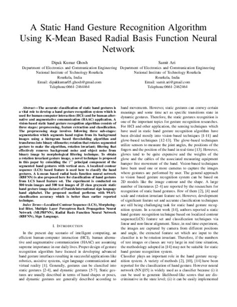 Pdf A Static Hand Gesture Recognition Algorithm Using K Mean Based Radial Basis Function