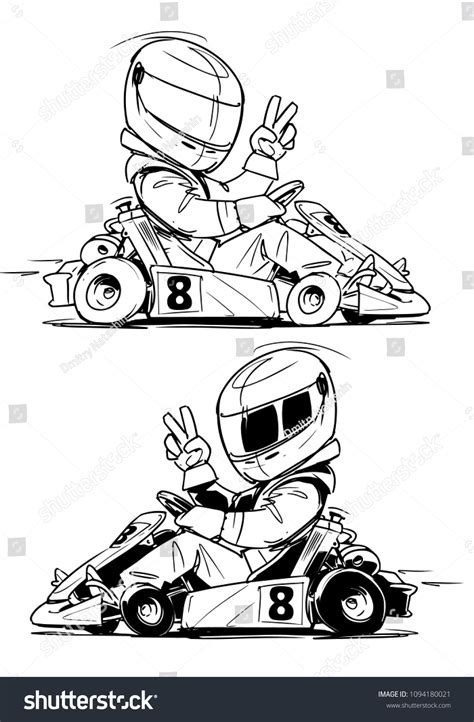 Shifter Kart Racer Black White Cartoon Stock Vector Royalty Free