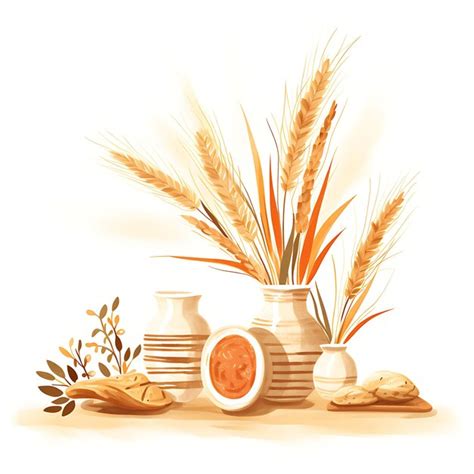 Premium Photo Watercolor Of Terra Cotta Pottery And Wheatgrass