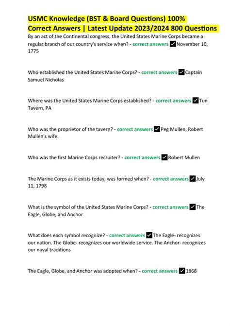 Usmc Knowledge Bst And Board Questions 100 Correct Answers Latest