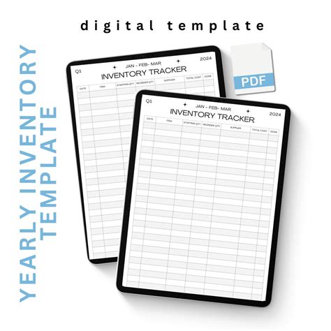 Inventory List Template Yearly Inventory Tracker Printable Inventory
