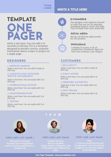 Free Business One Pager Template