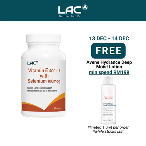 Lac Vitamin E 400 Iu With Selenium 100mcg 90 Softgels Exp Aug 2025