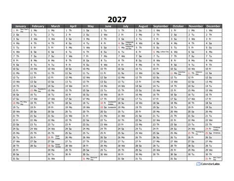 Editable 2027 Yearly Excel Scheduling Calendar Free Printable Templates