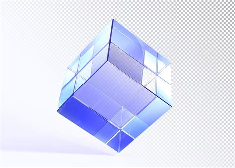 Premium Psd Glass Translucent Cube Crystal Block With Hologram
