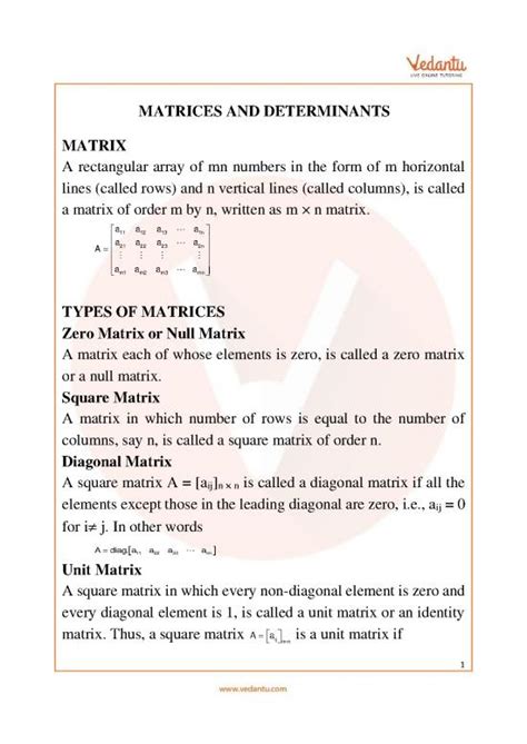 Matrix Pdf 173071 Jee Main Matrices And Determinants Revision Notes
