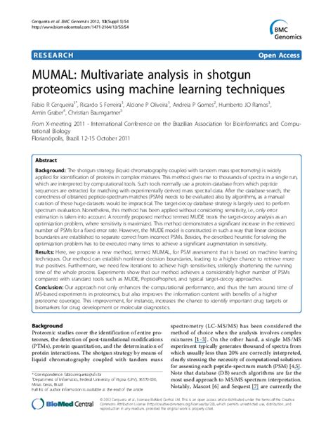 Pdf Mumal Multivariate Analysis In Shotgun Proteomics Using Machine