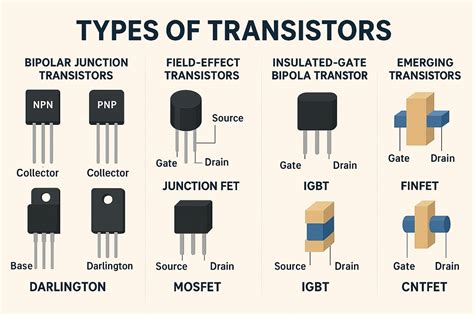 Types Of Transistors Bjt Fet Mosfet Jfet Mesfet Igbt