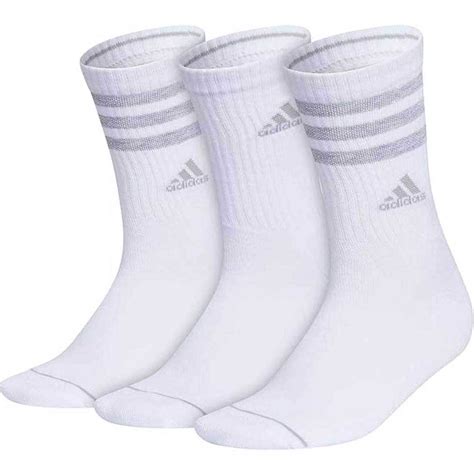 Adidas Cushioned 3 Stripe 3 0 3 Pack Crew White Clear Onix Grey Socks