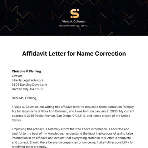 Affidavit Letter For Name Correction Template Edit Online And Download