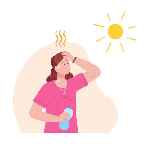 Dehydration From Heat Dehydrated Woman On Summer Sunlight With Heatstroke Cartoon Sweaty