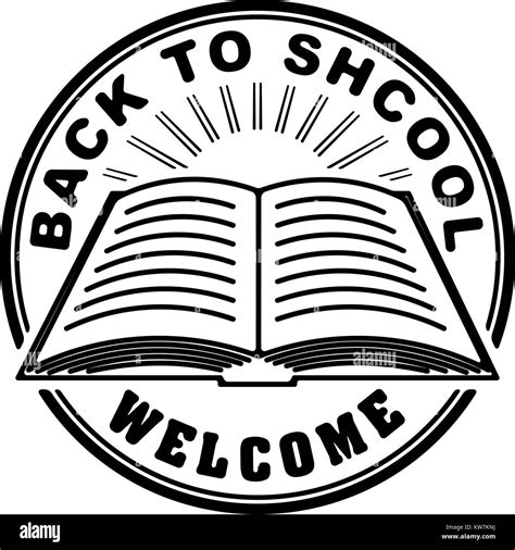 Black Solid Style Rubber Stamp Template With Book And Caption Back To