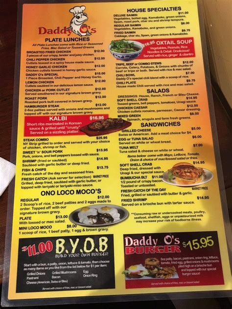 Menu At Daddy Os Restaurant Lihue
