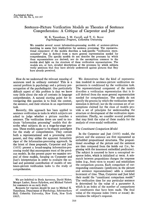 Pdf Sentence Picture Verification Models As Theories Of Sentence