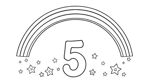 Placa De Color El Divertido Número 5 Con Arcoíris Y Estrellas Crea