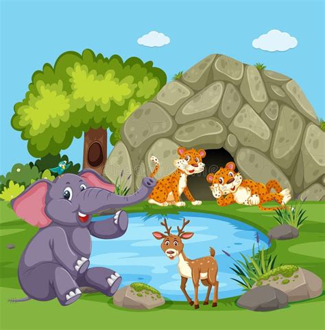 Happy Animals In Nature Stock Vector Illustration Of Landscape 126755967