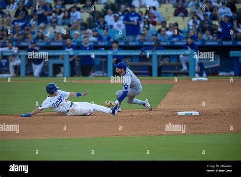 April 13 2025 Dodger Outfielder Tommy Edman 25 Slides Safely Into