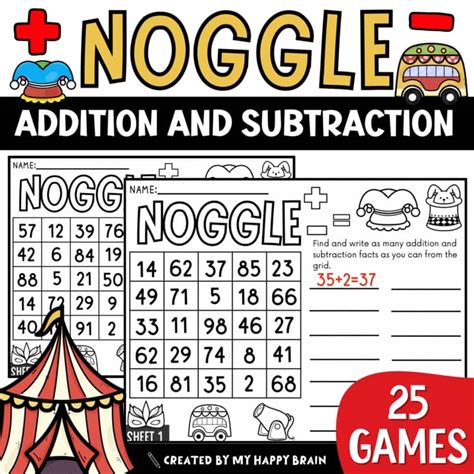 Math Boggle Carnival Theme Addition And Subtraction Noggle Game For