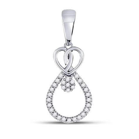 10kt White Gold Womens Round Diamond Heart Teardrop Cluster Pendant 1
