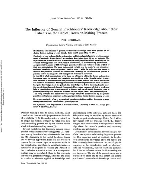Pdf The Influence Of General Practitioners Knowledge About Their